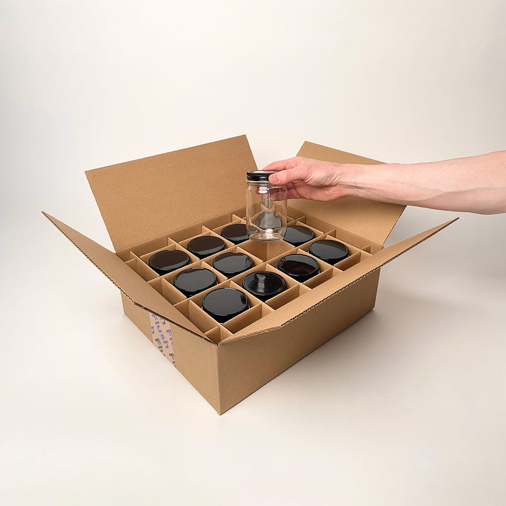 12 oz Economy Round Glass Jar 12-Pack Shipping Box | Eco-Friendly